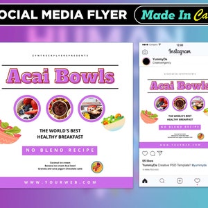 Acai Bowls Flyer, DIY Canva Acai Bowls Flyer Template 2022, Editable ...