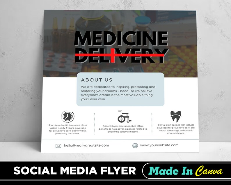 Medicine Delivery Flyer, DIY Canva Medicine Delivery Flyer Template ...
