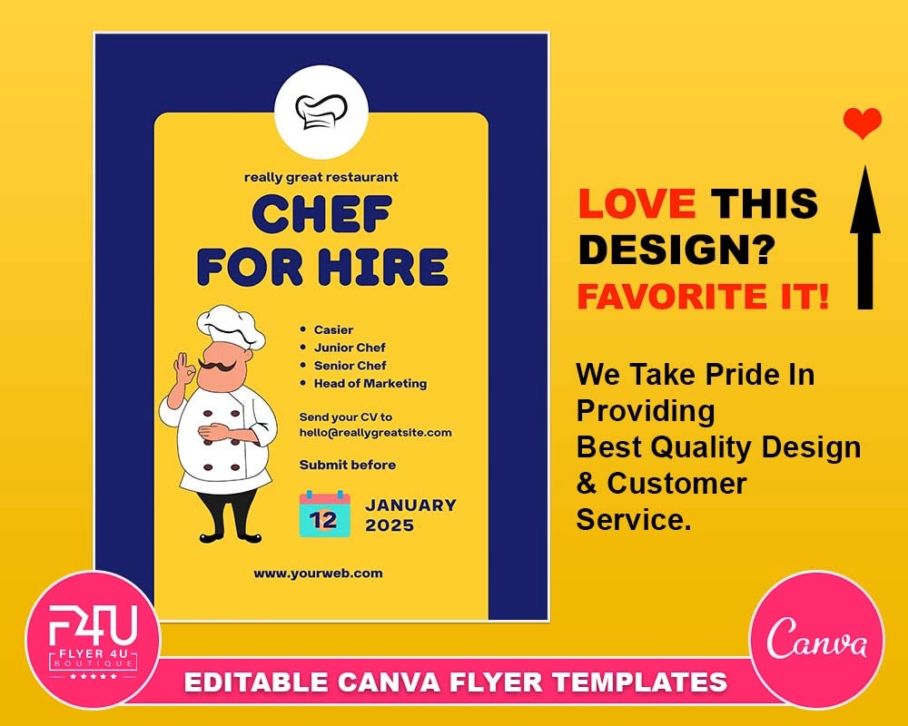 Chef for Hire Flyer DIY Canva Chef for Hire Flyer Template - Etsy