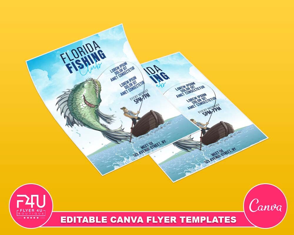 Fishing Club Flyer, DIY Canva Fishing Club Templates, Editable Canva US ...