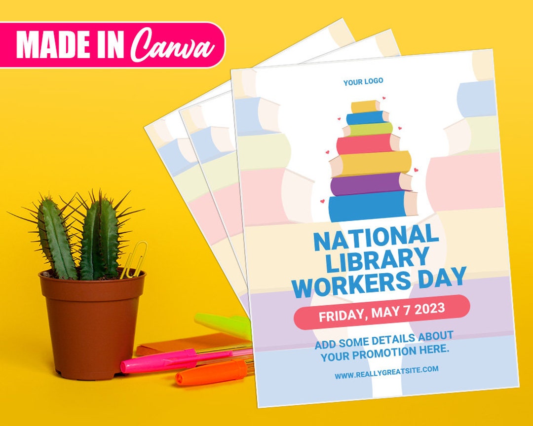National Library Workers Day Flyer, DIY Editable Canva US Letter Size ...