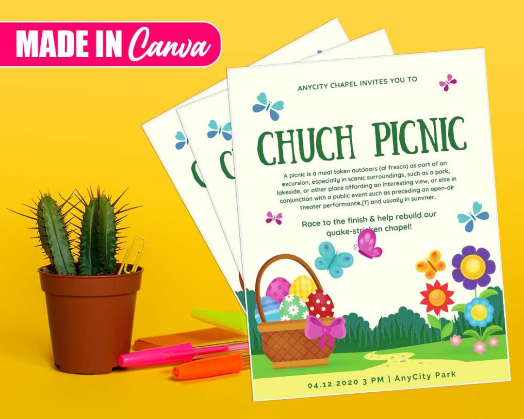 Church Picnic Flyer, DIY Canva Church Picnic Templates, Editable Canva ...