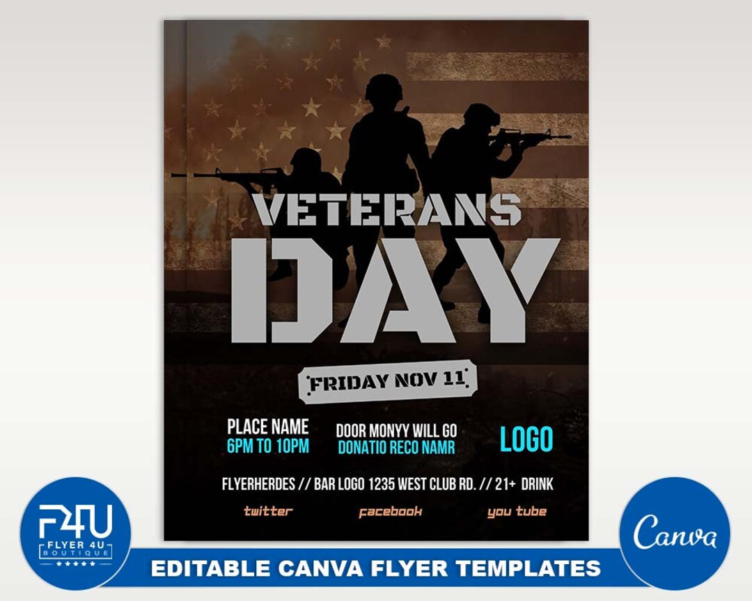 Veterans Day Flyer DIY Canva Veterans Day Flyer Template - Etsy