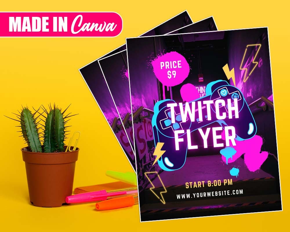 Twitch Flyer, DIY Canva Twitch Flyer Template 2022, Editable Canva US ...