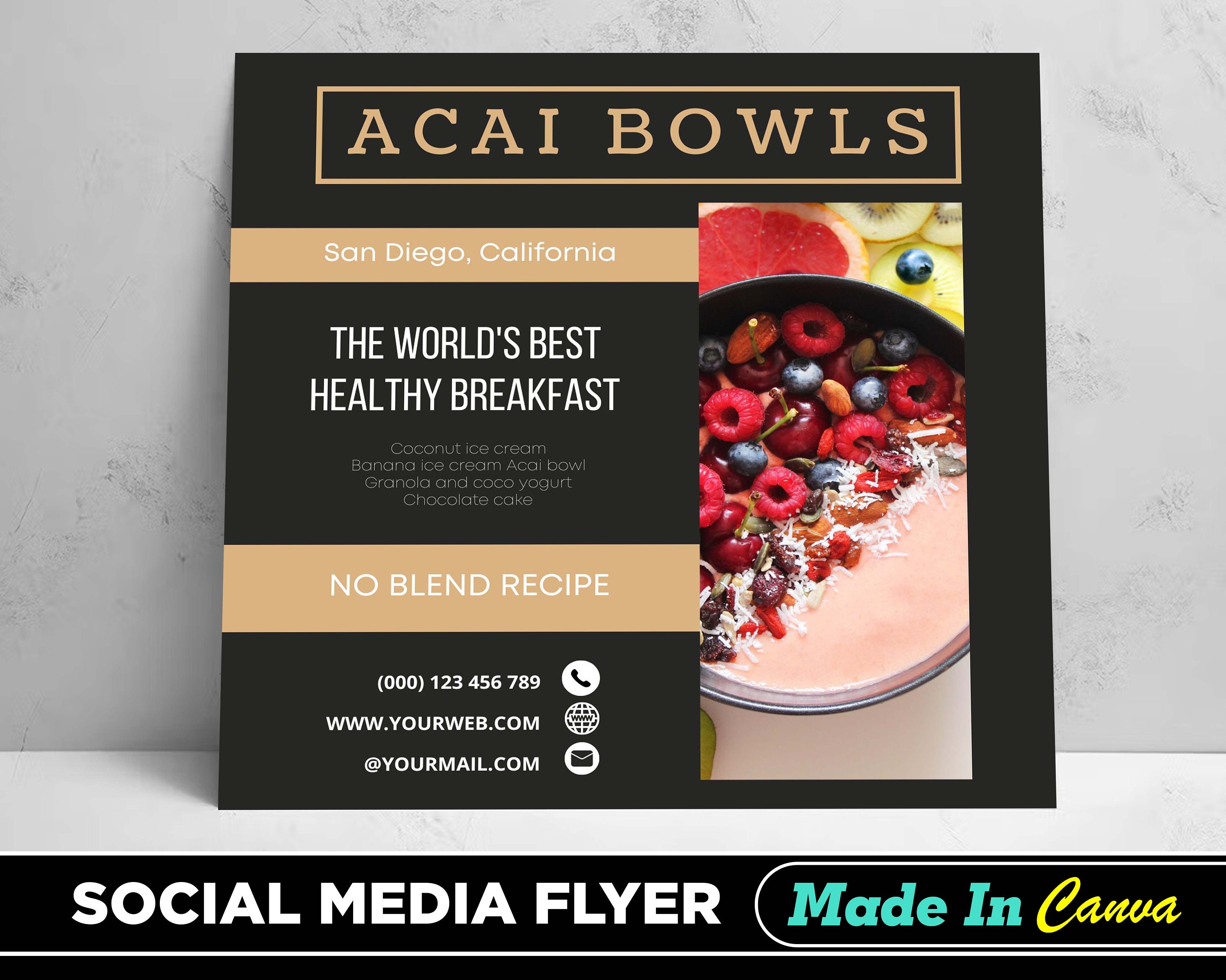 Acai Bowls Flyer, DIY Canva Acai Bowls Flyer Template 2022, Editable ...