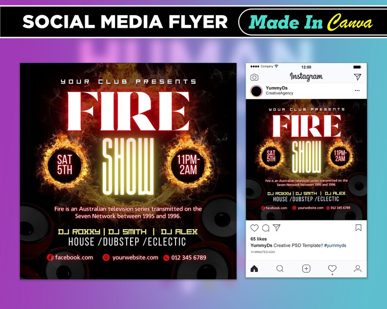Fire Show Flyer, DIY Canva Fire Show Flyer Template, Editable Canva Social Media Flyer for Fire ...