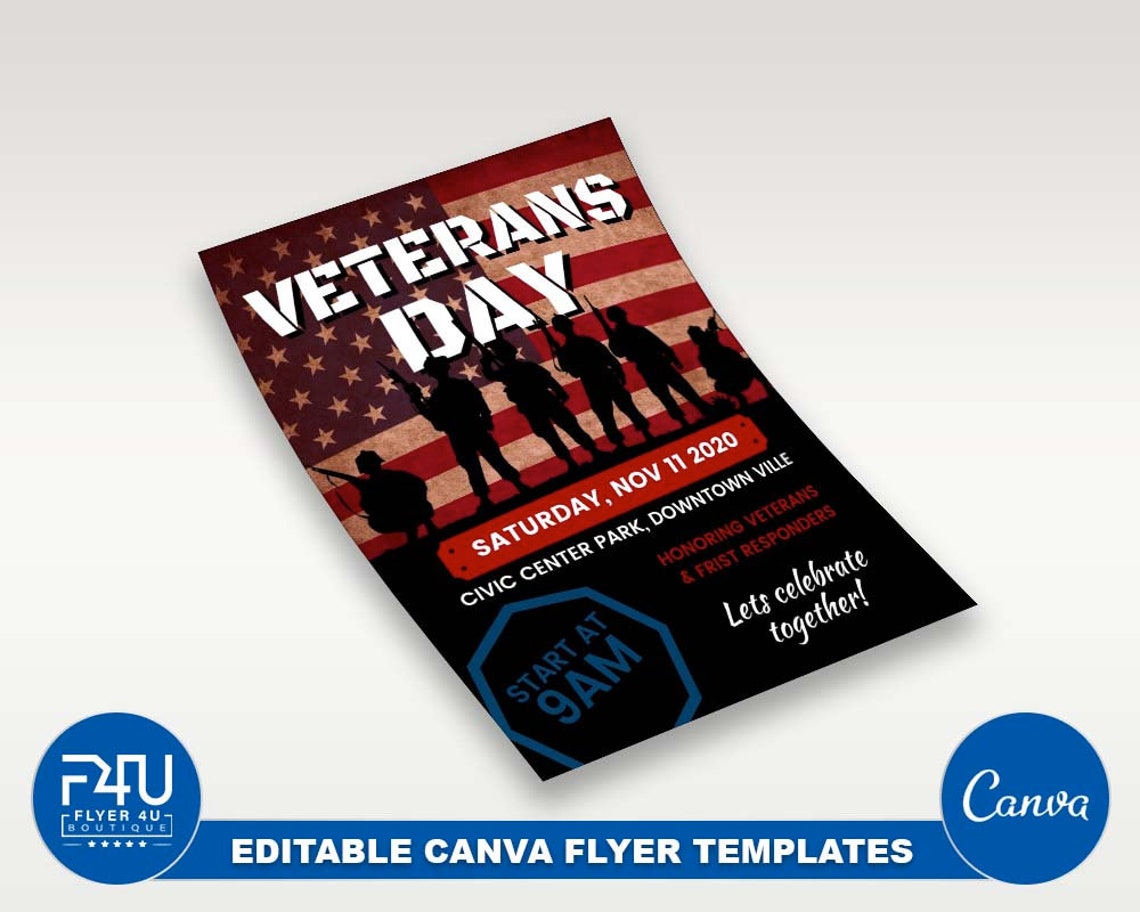 Veterans Day Flyer DIY Canva Veterans Day Flyer Template | Etsy
