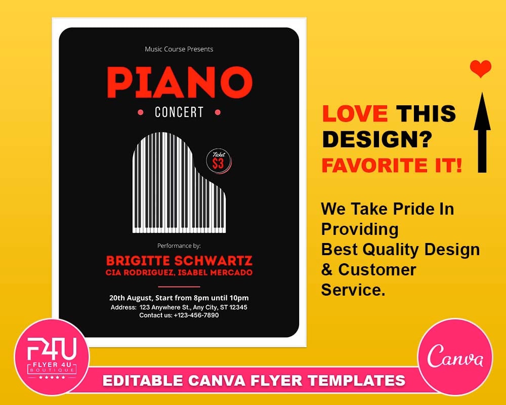 Piano Concerto Flyer, DIY Canva Piano Concerto Flyer Template, Editable ...