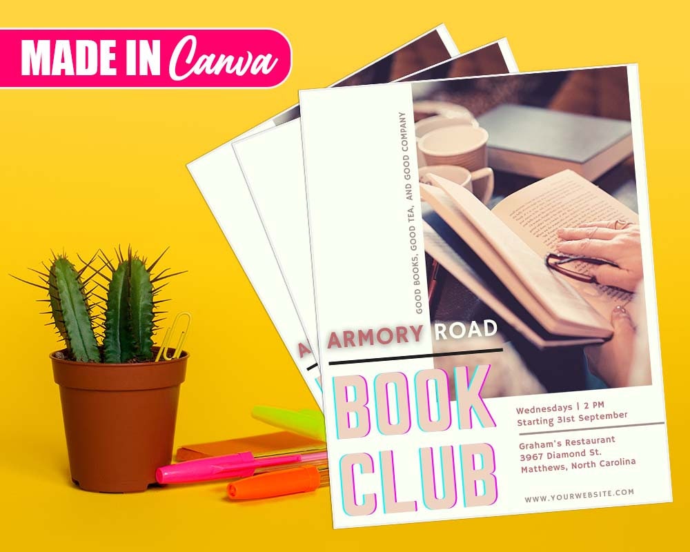 Paper & Party Supplies Book Club Flyer DIY Canva Book Club Templates ...