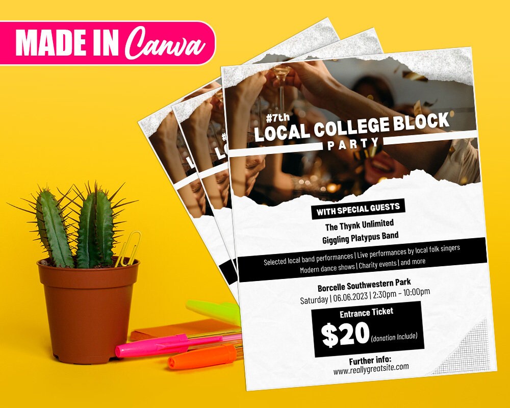 Local College Block Party Flyer, DIY Canva Editable Local College Block ...