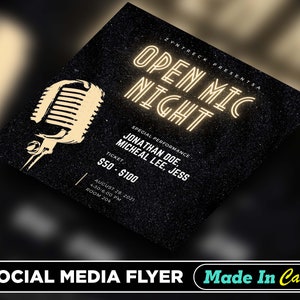 Open Mic Night Flyer, DIY Canva Open Mic Night Flyer Template 2022 ...