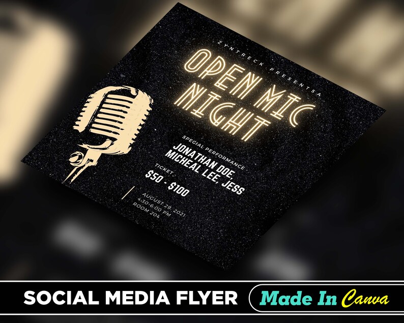 Open Mic Night Flyer DIY Canva Open Mic Night Flyer Template - Etsy