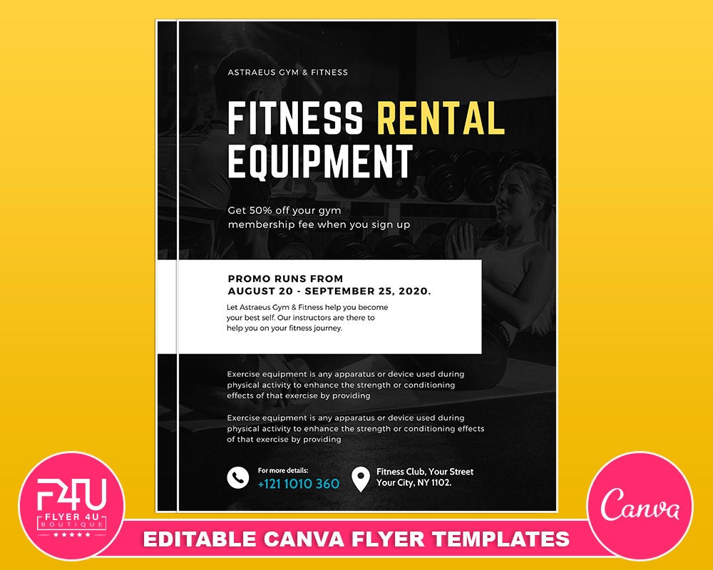Fitness Rental Equipment Flyer DIY Canva Fitness Rental - Etsy