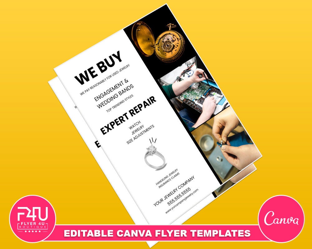 Jewelry Clock Watch Repair Flyer DIY Canva Jewelry Clock - Etsy