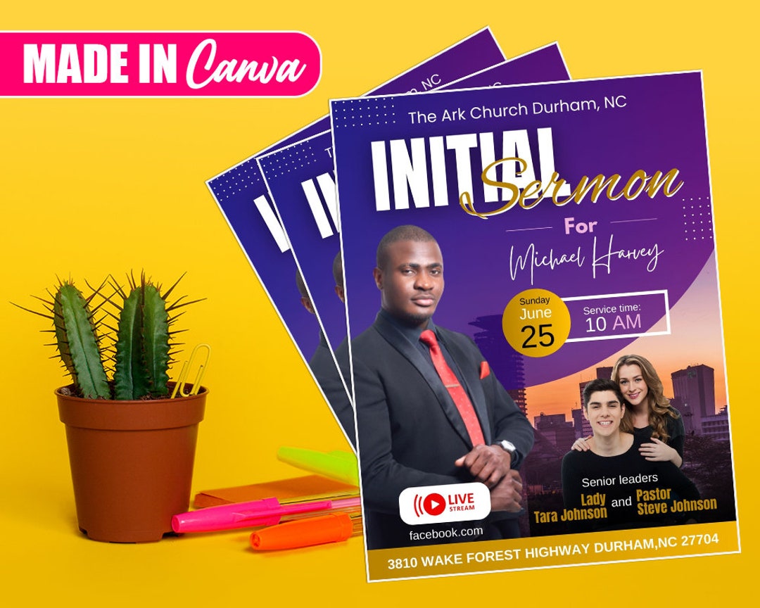 Initial Sermon Flyer, DIY Canva Initial Sermon Flyer Template, Editable ...