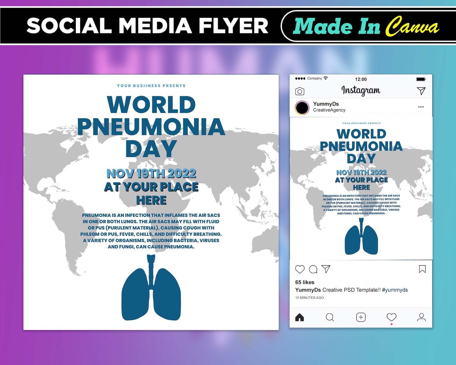 World Pneumonia Day Flyer, DIY Canva World Pneumonia Day Flyer Template ...