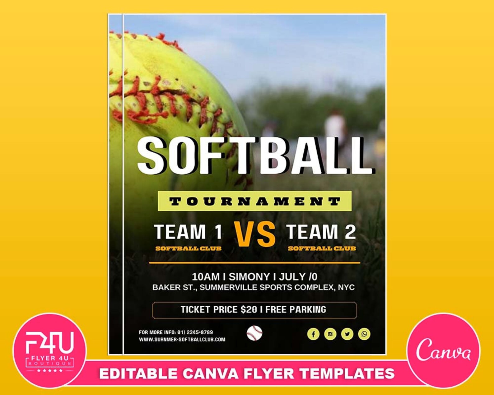 Softball Flyers, DIY Canva Softball Flyers, Editable Canva US Letter ...
