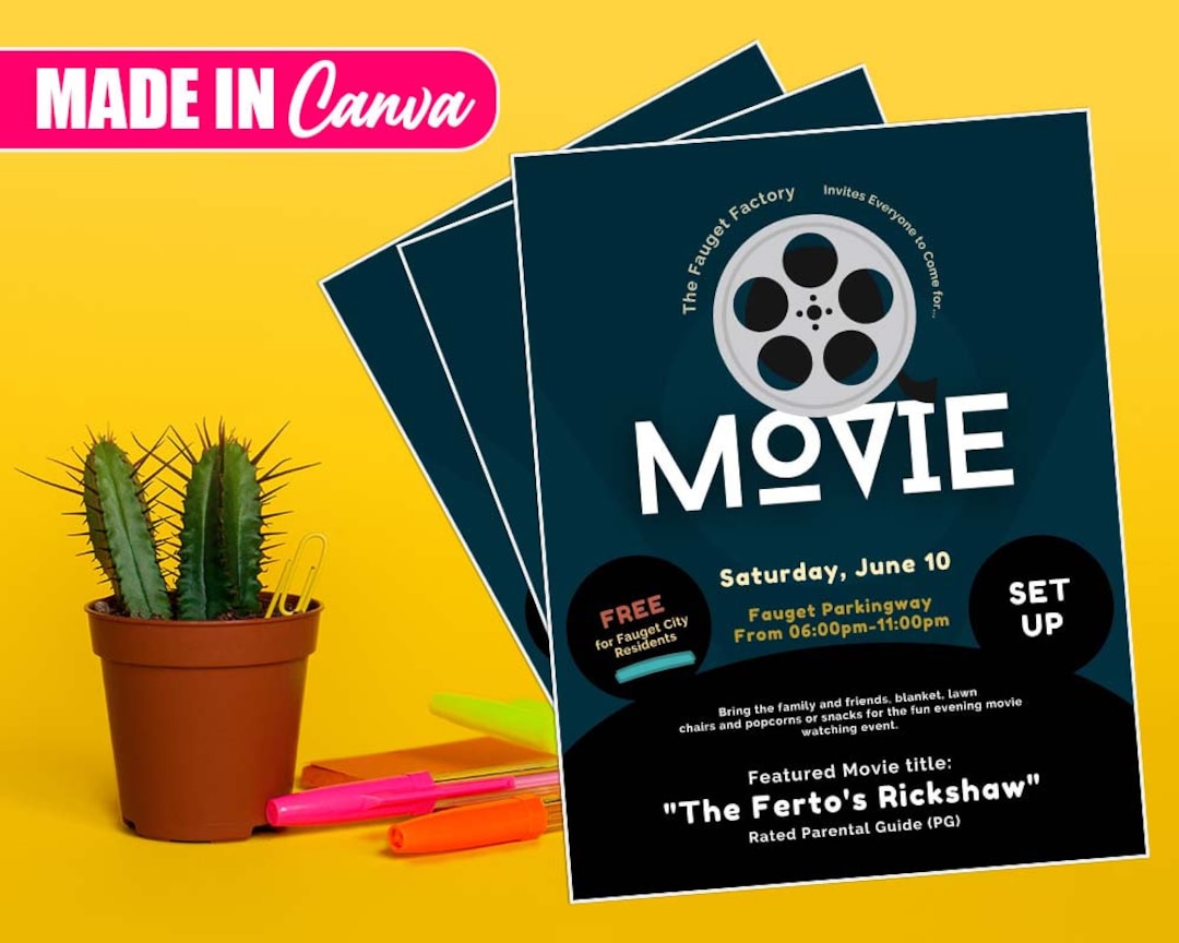 Movie Flyer, DIY Canva Movie Templates, Editable Canva US Letter Size ...