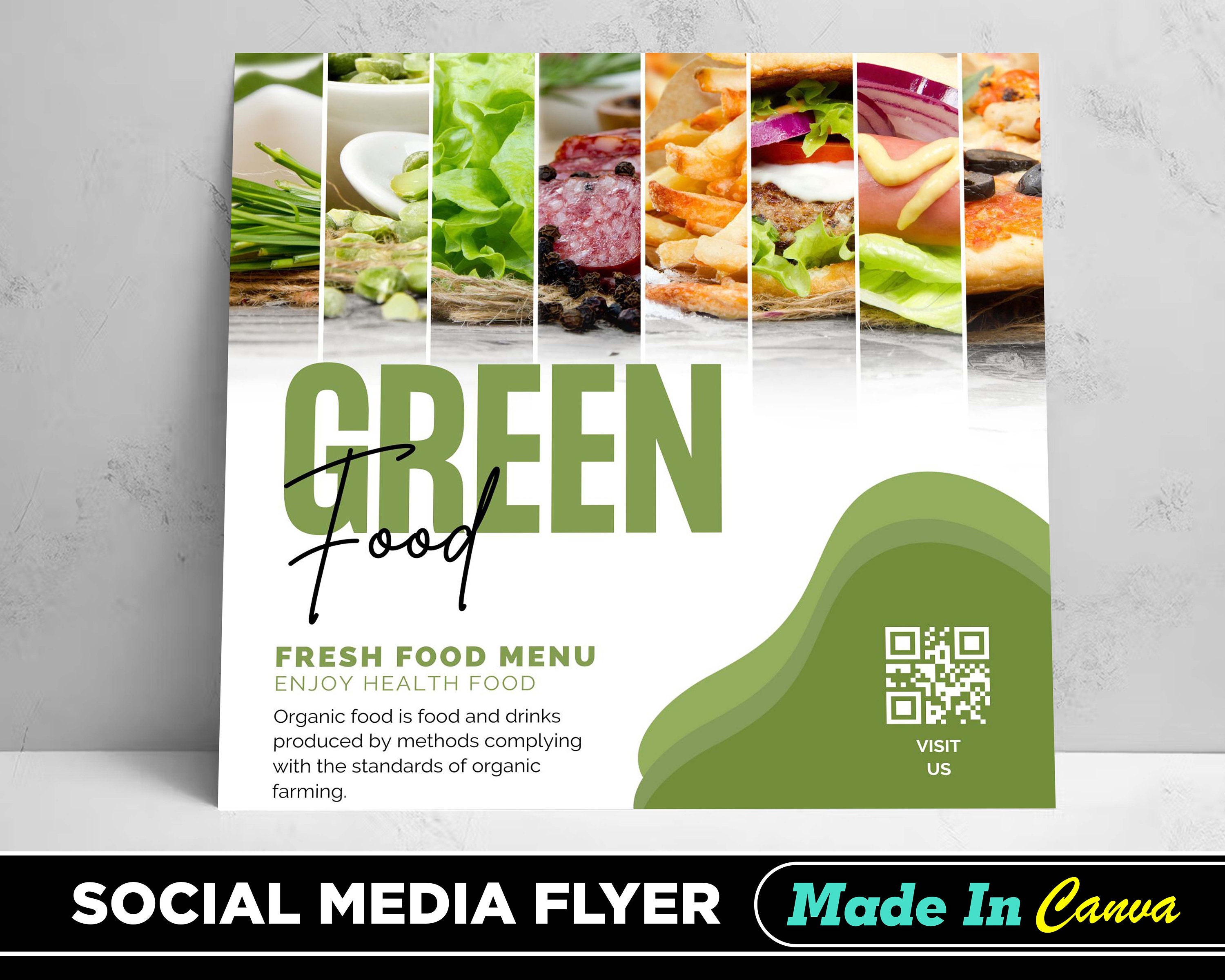 Green Food Flyer, DIY Canva Green Food Flyer Template, Editable Social ...