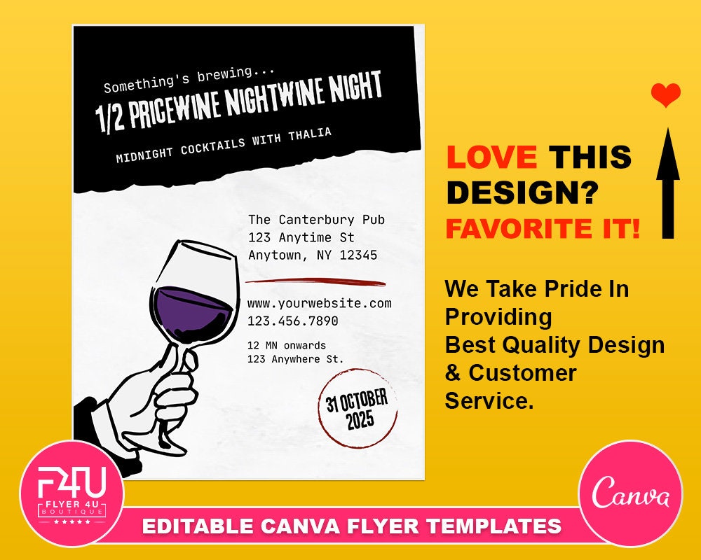 Wine Bar Flyer DIY Canva Wine Bar Flyer Template 2022 - Etsy