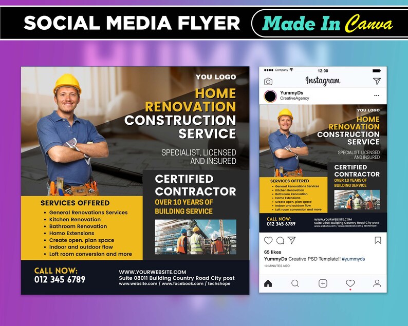 General Contractor Flyer, DIY Canva General Contractor Flyer Template ...