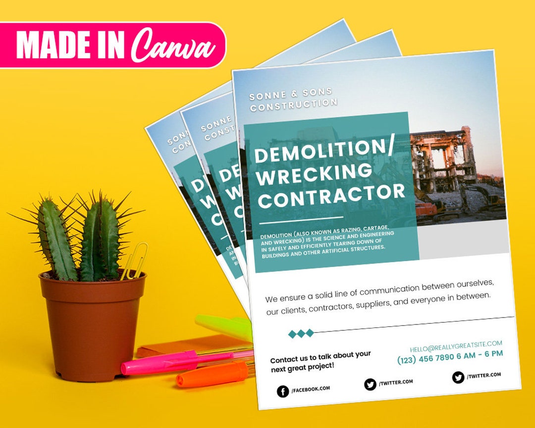 Demolition Wrecking Contractor Flyer,diy Canva Demolition Wrecking ...