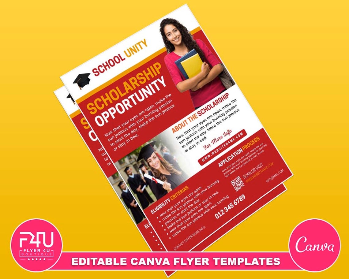 Scholarship Flyers Diy Canva Scholarship Flyers Editable Etsy
