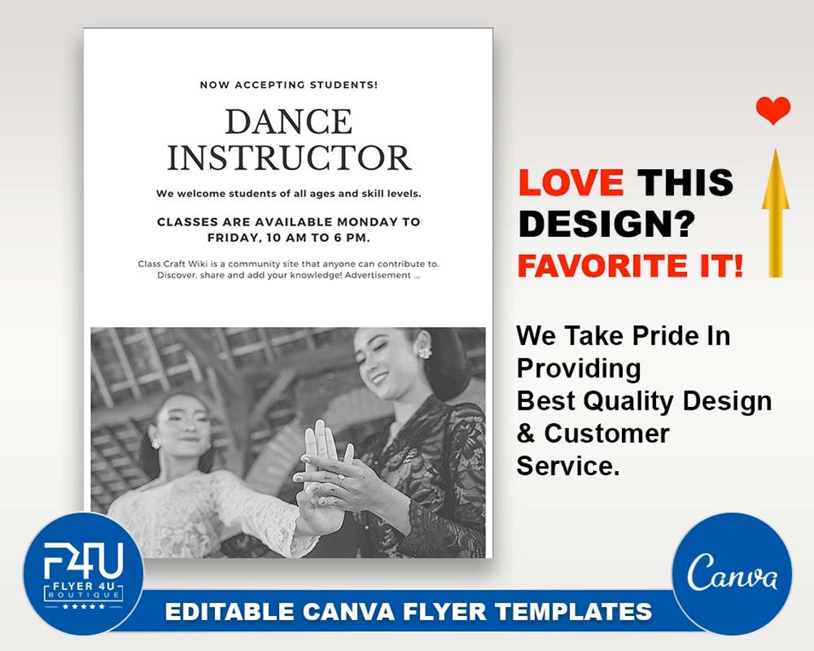 Dance Instructor Flyer DIY Canva Dance Instructor Flyer | Etsy
