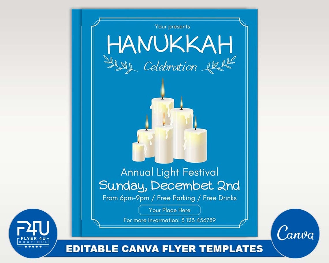 Hanukkha Day Flyer DIY Canva Hanukkha Day Flyer Template - Etsy