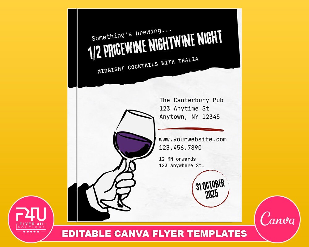 Wine Bar Flyer, DIY Canva Wine Bar Flyer Template 2022, Editable Canva ...