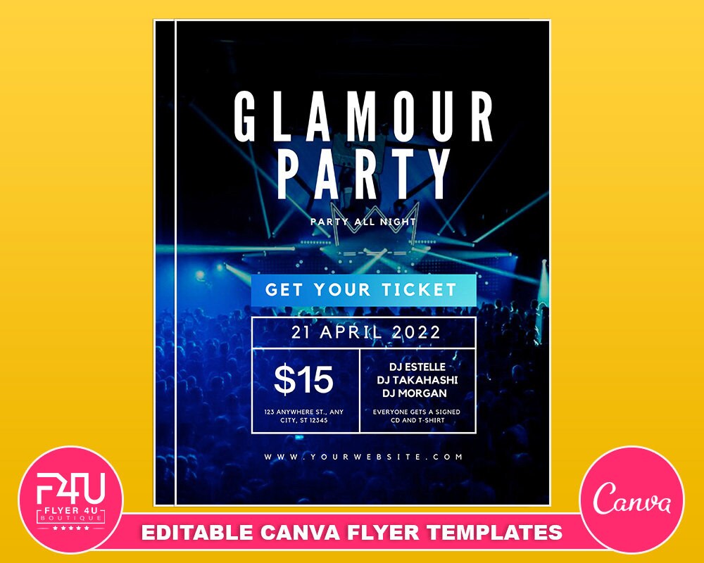 Glamour Party Flyer DIY Canva Glamour Party Flyer Template - Etsy