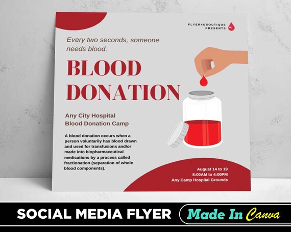 Blood Donation Flyer DIY Canva Blood Donation Flyer Template | Etsy