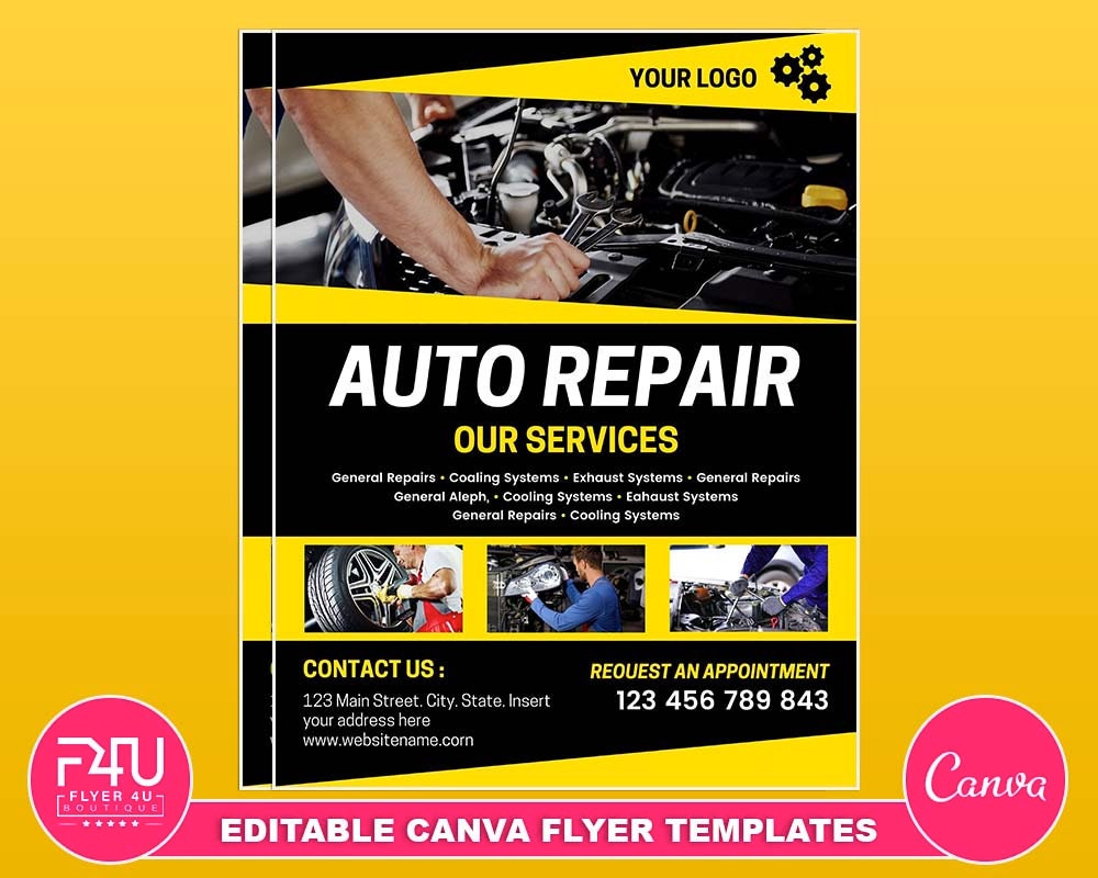 Mechanic Flyer, DIY Canva Mechanic Flyer, Editable Canva US Letter Size ...