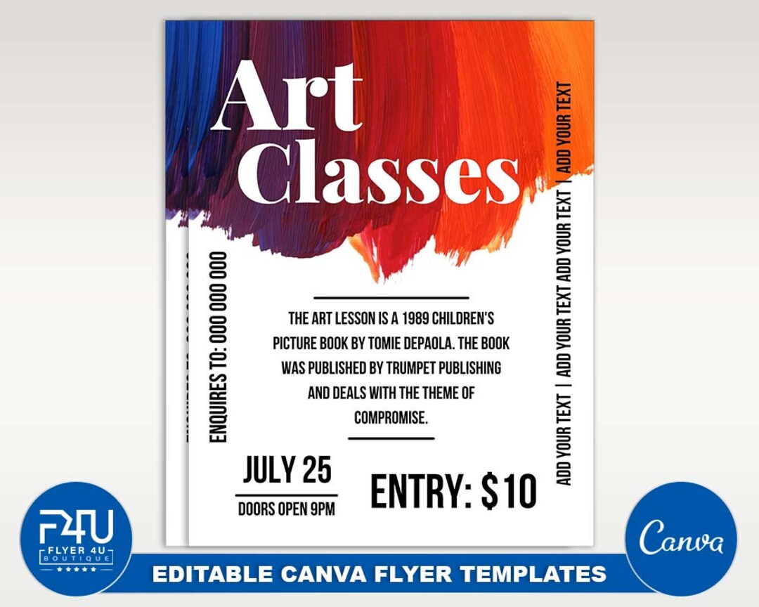 Art Lessons Flyer, DIY Canva Art Lessons Flyer Template 2022, Editable ...