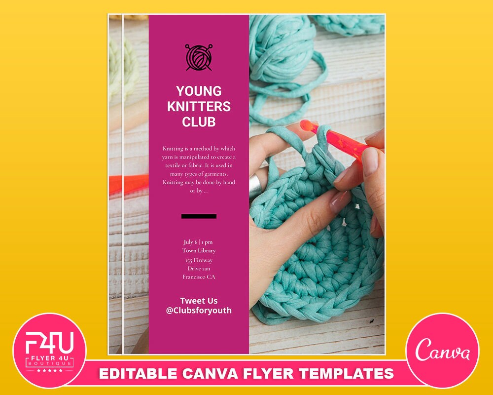Knitting Crocheting Lessons Flyer, DIY Canva Knitting Crocheting ...