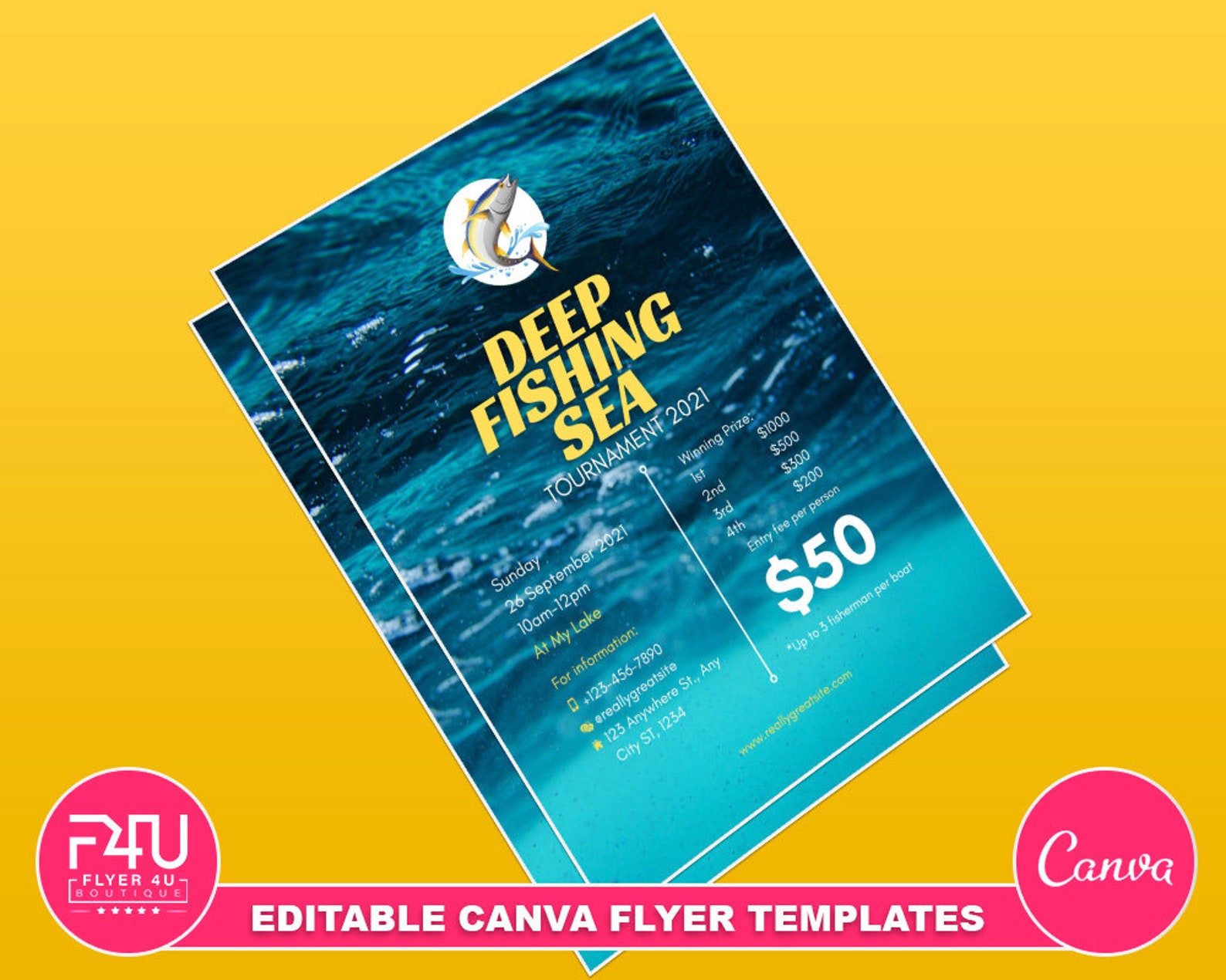 Sport Fishing Charter Boat Flyer, DIY Canva Sport Fishing Charter Boat ...