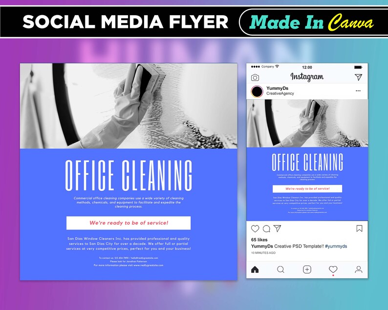 Office Cleaning Flyer, DIY Canva Office Flyer, Editable Social Media Flyer Template for Office ...