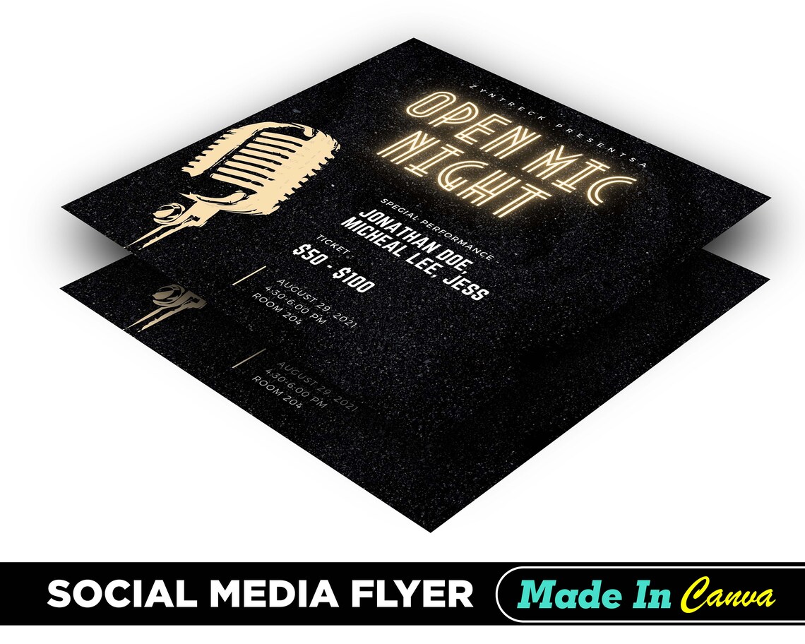 Open Mic Night Flyer DIY Canva Open Mic Night Flyer Template - Etsy