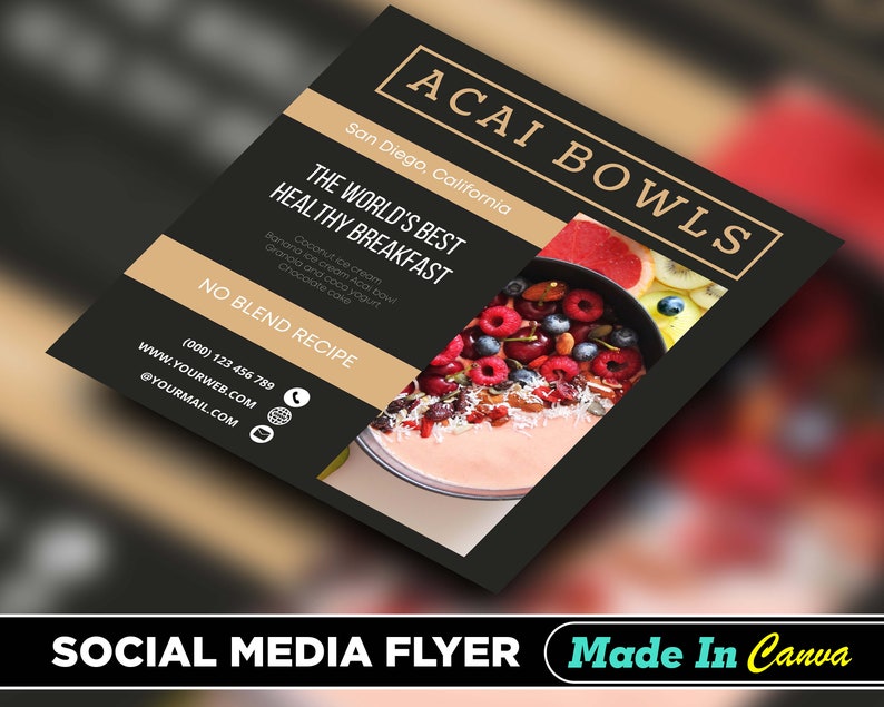 Acai Bowls Flyer, DIY Canva Acai Bowls Flyer Template 2022, Editable ...