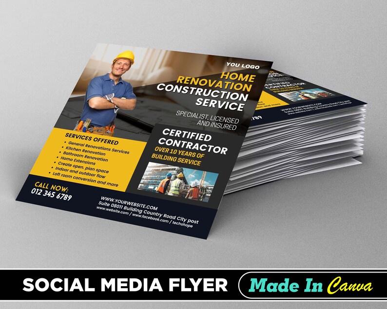 General Contractor Flyer, DIY Canva General Contractor Flyer Template ...