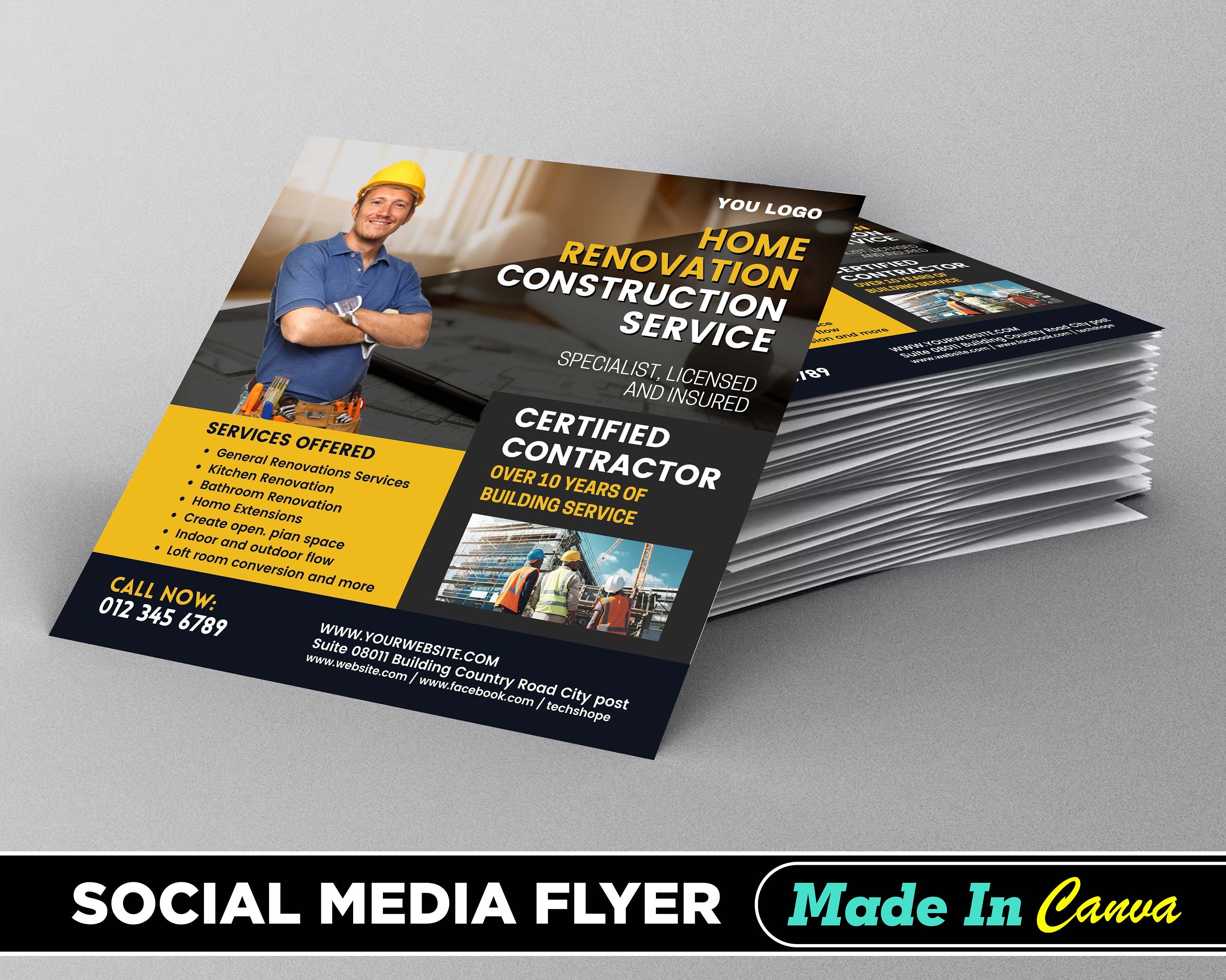 General Contractor Flyer, DIY Canva General Contractor Flyer Template ...