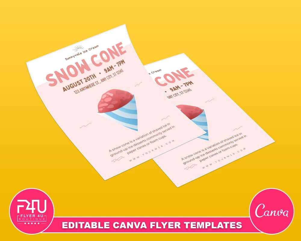 Snow Cone Flyer, DIY Canva Snow Cone Templates, Editable Canva US ...