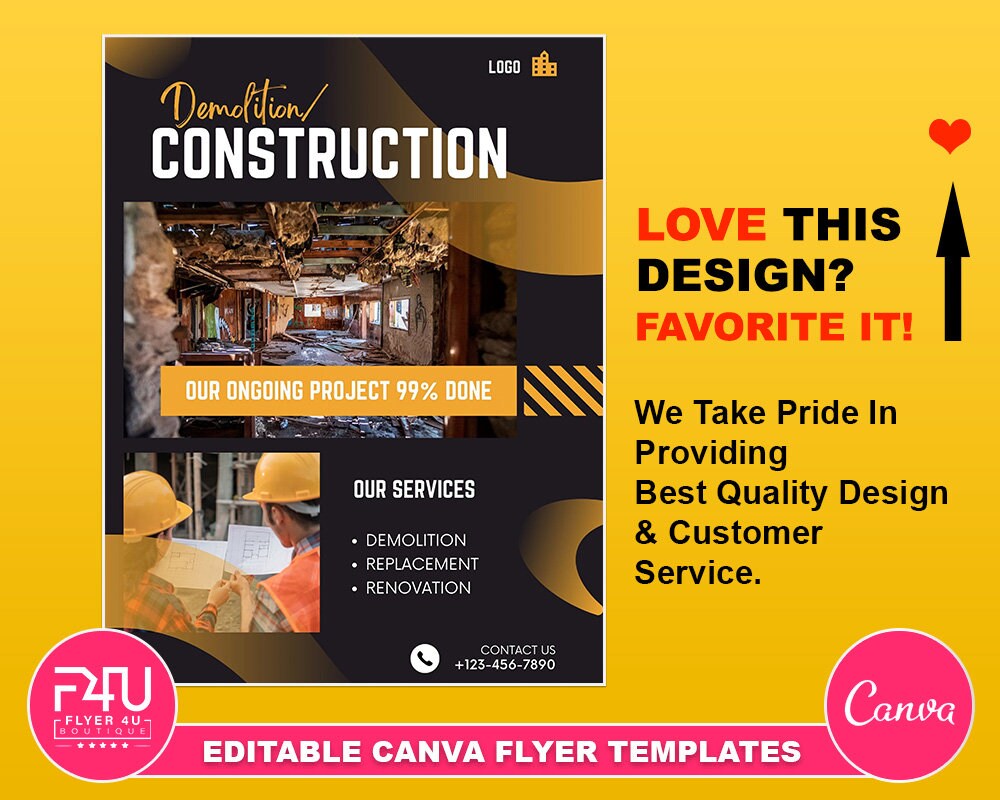 Demolition Wrecking Contractor Flyerdiy Canva Demolition - Etsy