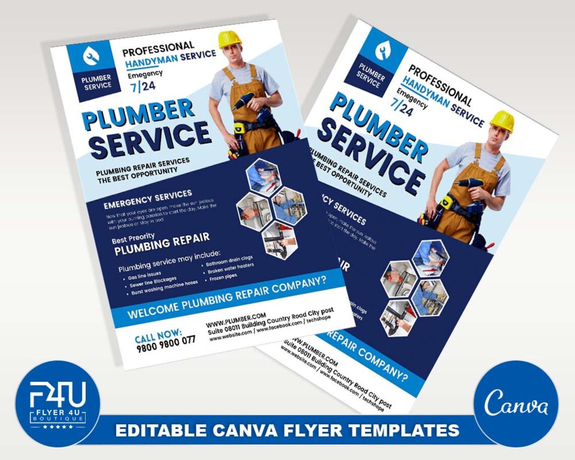 Plumbing Flyer DIY Canva Plumbing Flyer Template 2022 - Etsy