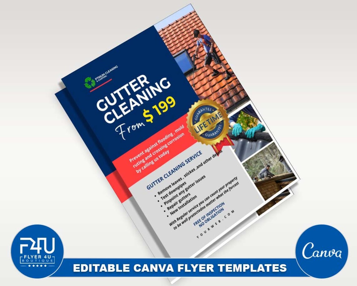 Gutter Cleaning Flyer, DIY Canva Gutter Cleaning Flyer Template 2022 ...