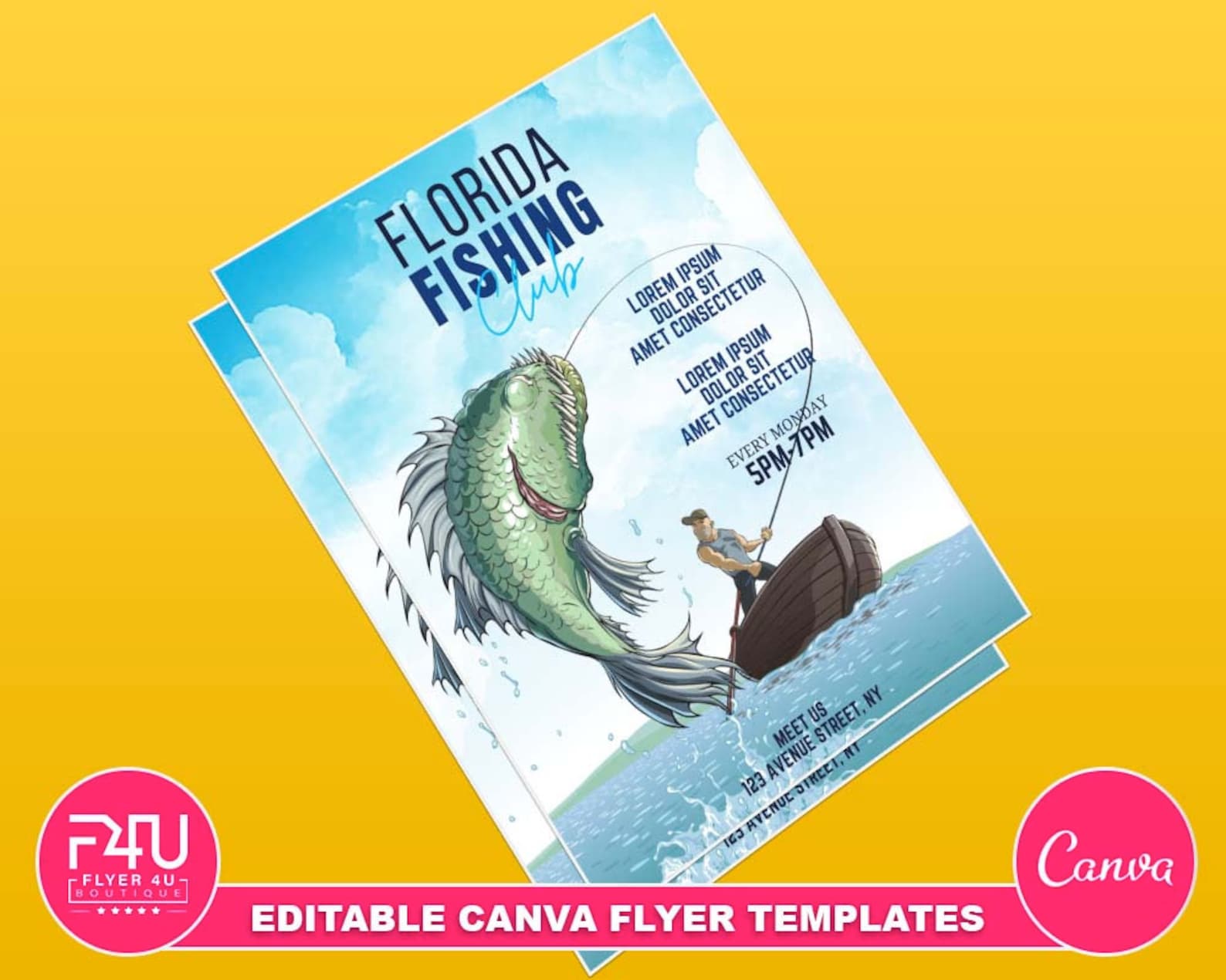 Fishing Club Flyer, DIY Canva Fishing Club Templates, Editable Canva US ...