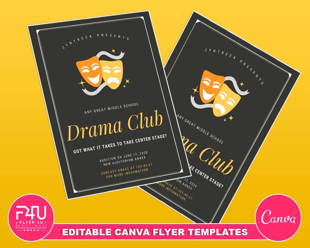 Drama Club Flyer, DIY Canva Drama Club Templates, Editable Canva US ...