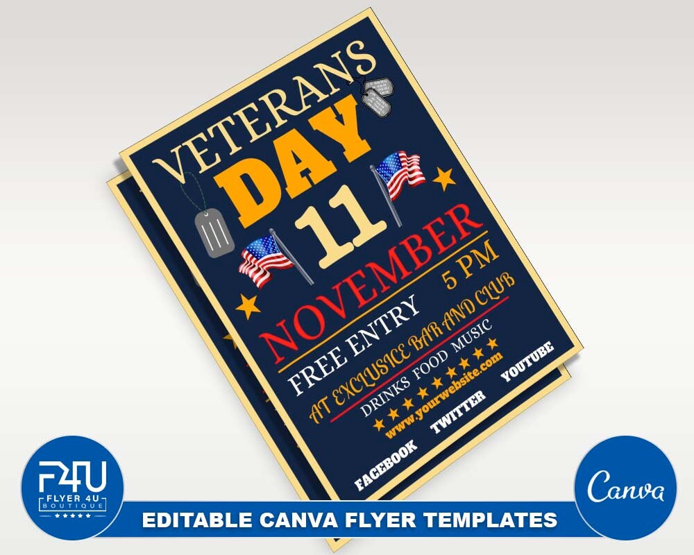 Veterans Day Flyer DIY Canva Veterans Day Flyer Template - Etsy
