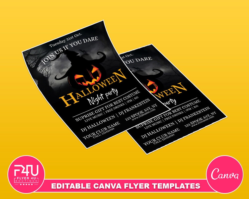 Halloween Day, DIY Canva Halloween Day Flyer Template 2022, Editable ...