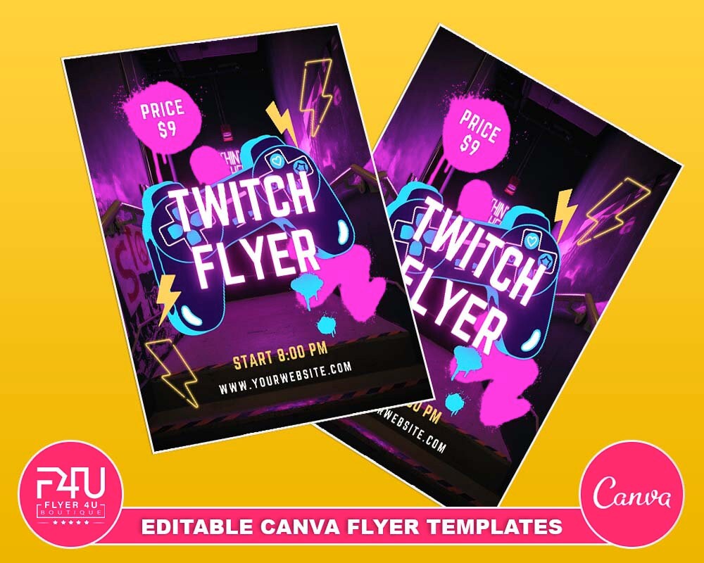 Twitch Flyer, DIY Canva Twitch Flyer Template 2022, Editable Canva US ...